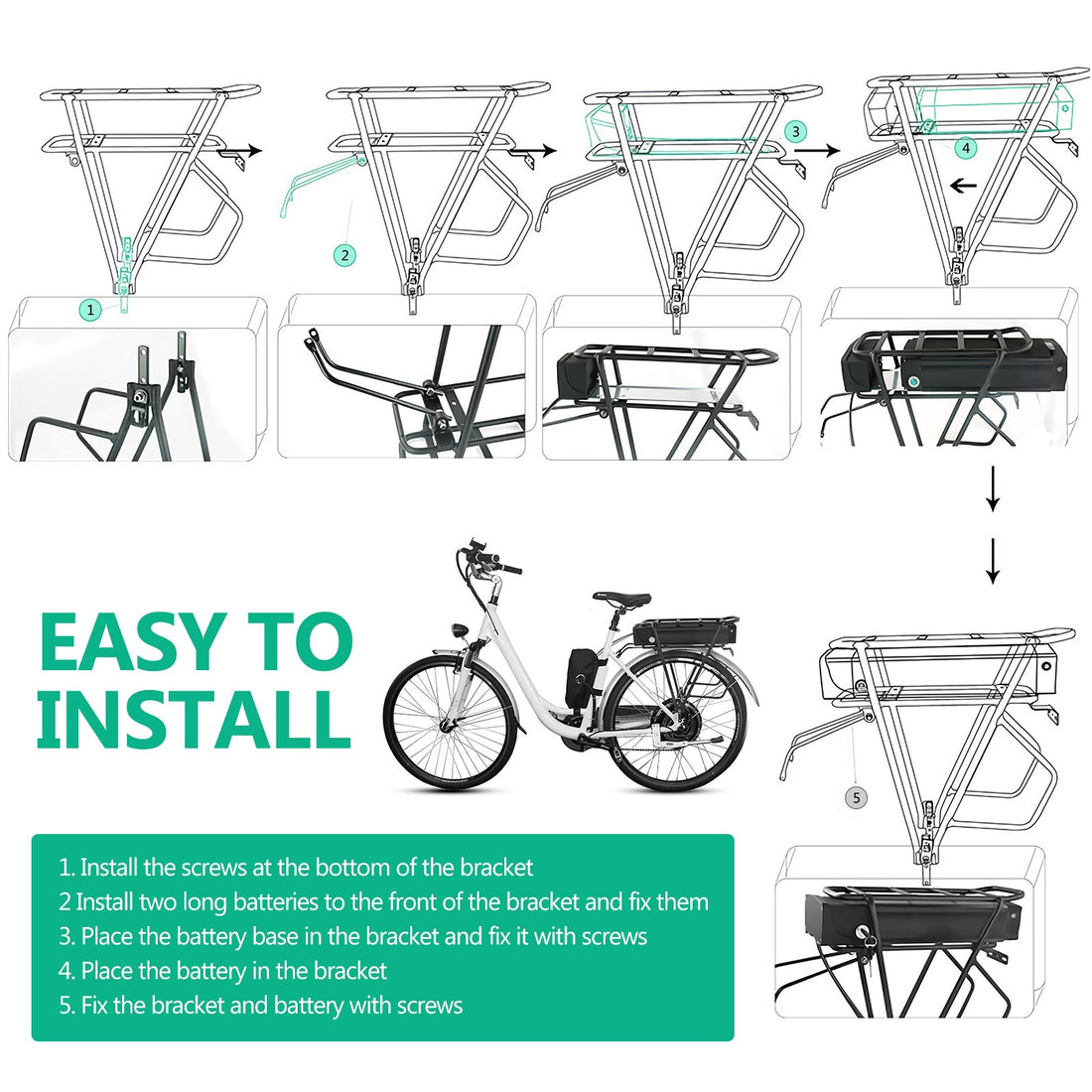 Ebike Battery 48V 20AH Lithium Pack with Rear Rack Design – Fengli ...